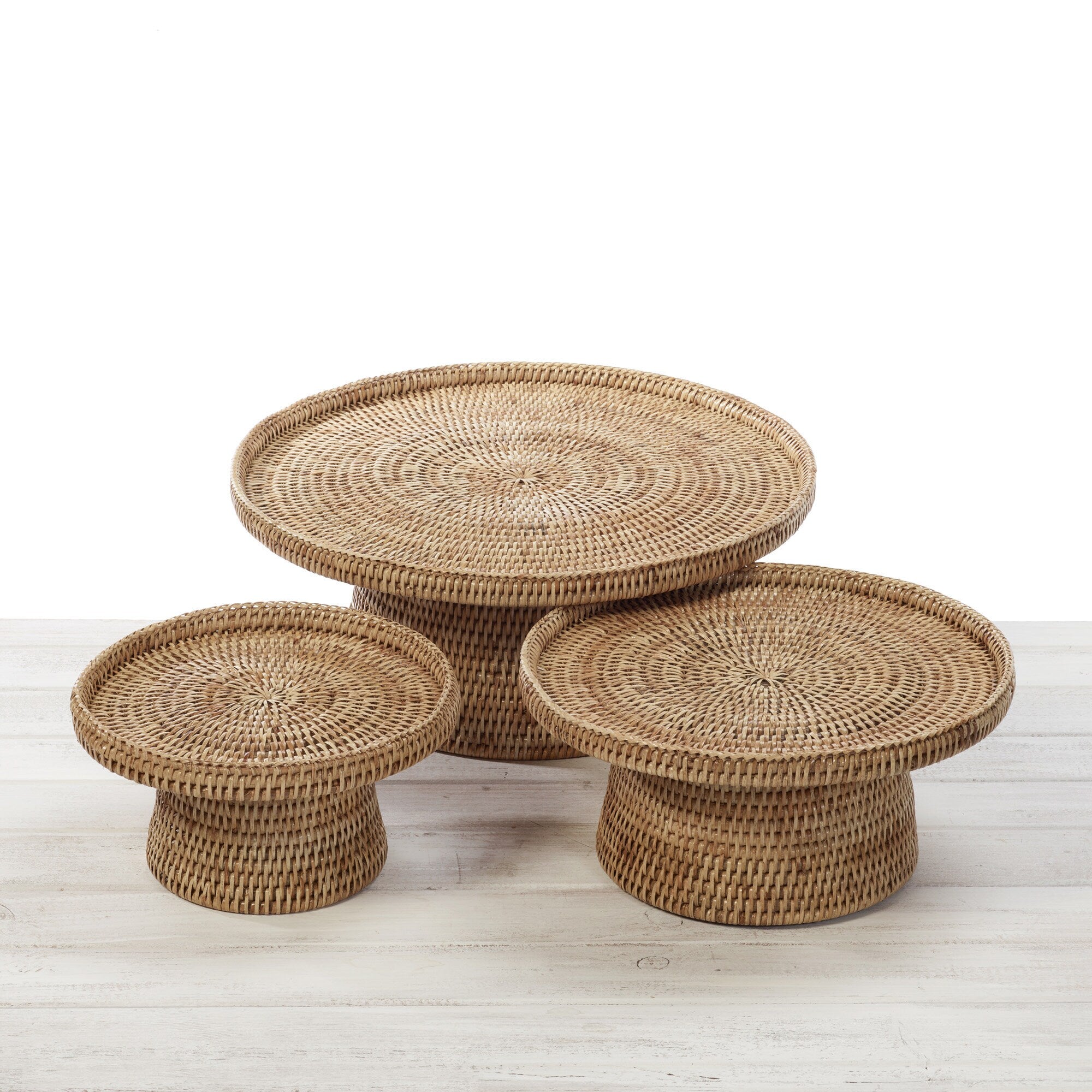 Rattan Round Cake Stands - Elegant & Handcrafted